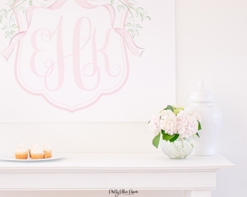 Watercolor Pink Floral Crest Backdrop Printable Download - Etsy