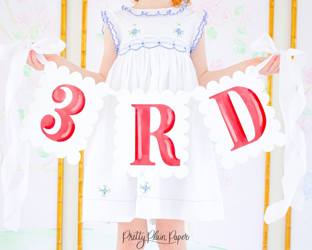 3rd Grade Banner | Watercolor Red Scallop Edge Banner | PDF Printable ...