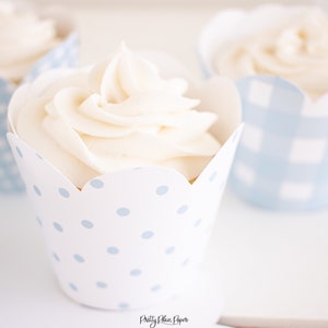 Blue Gingham Cupcake Wrapper Template & Blue Polka Dot Cupcake Wrapper ...