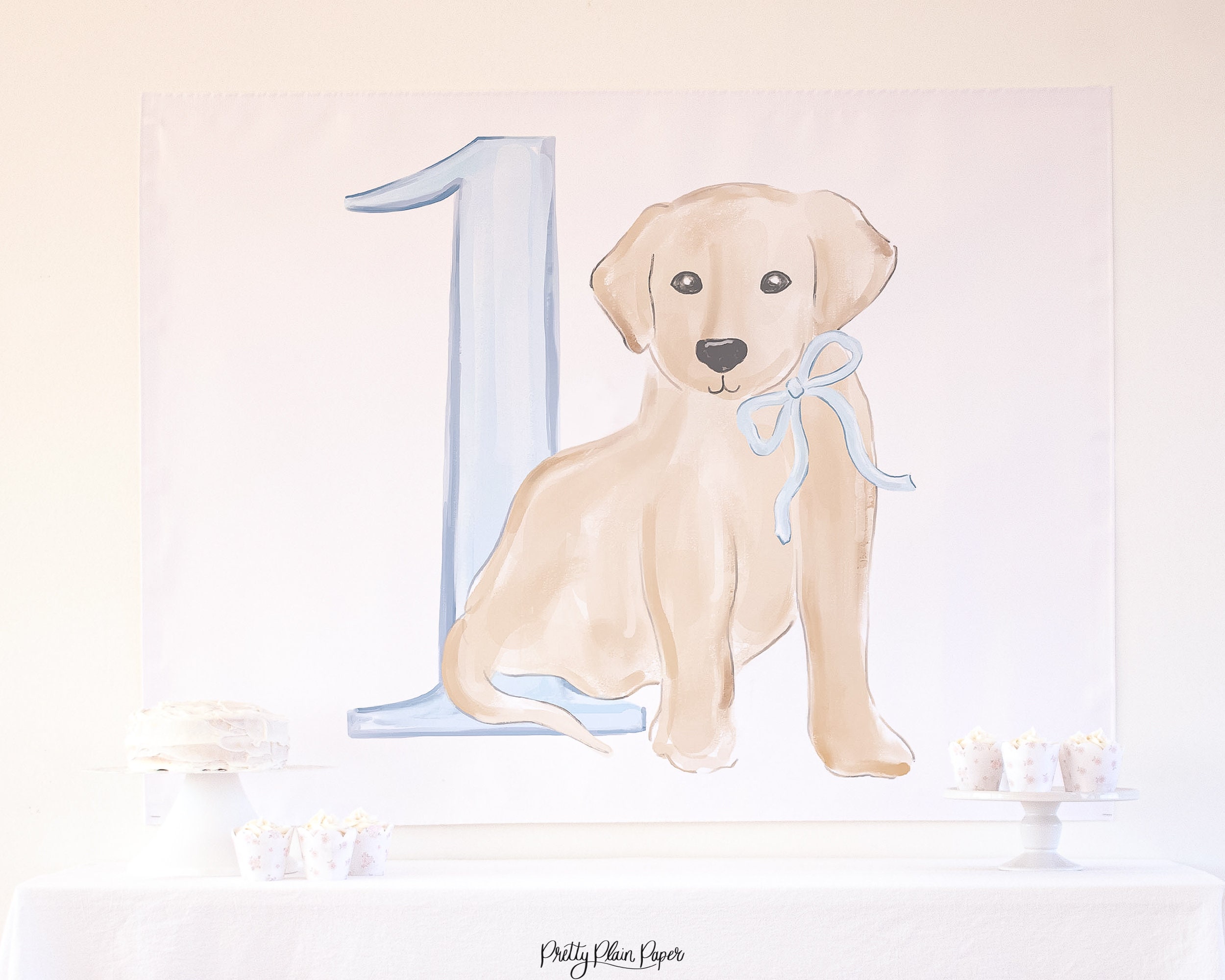 Puppy Dog First Birthday Birthday Backdrop Poster Printable | Etsy