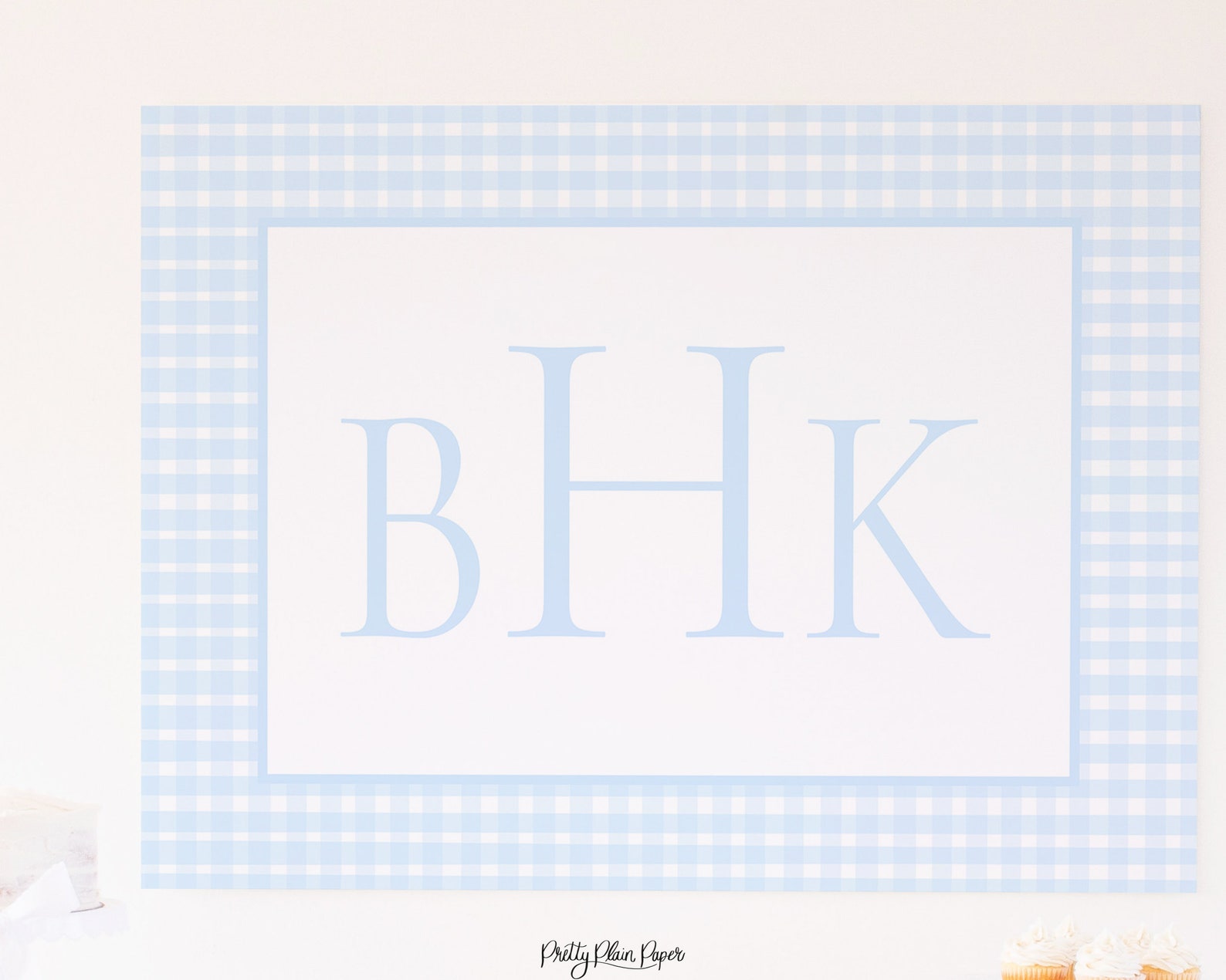 Watercolor Blue Gingham Monogram Backdrop Printable Download | Etsy