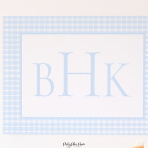 Watercolor Blue Gingham Monogram Backdrop Printable Download | Etsy