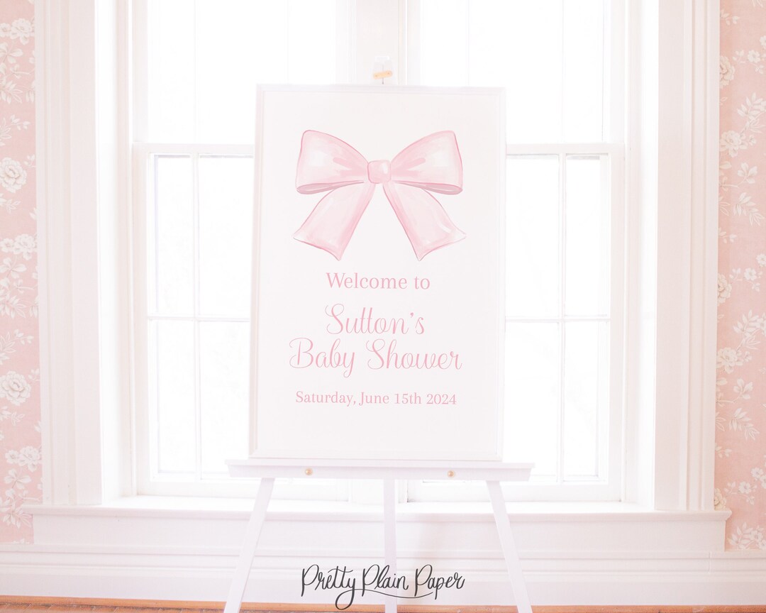 Watercolor Pink Bow Welcome Sign | 24x36 Printable | Bow Baby Shower ...