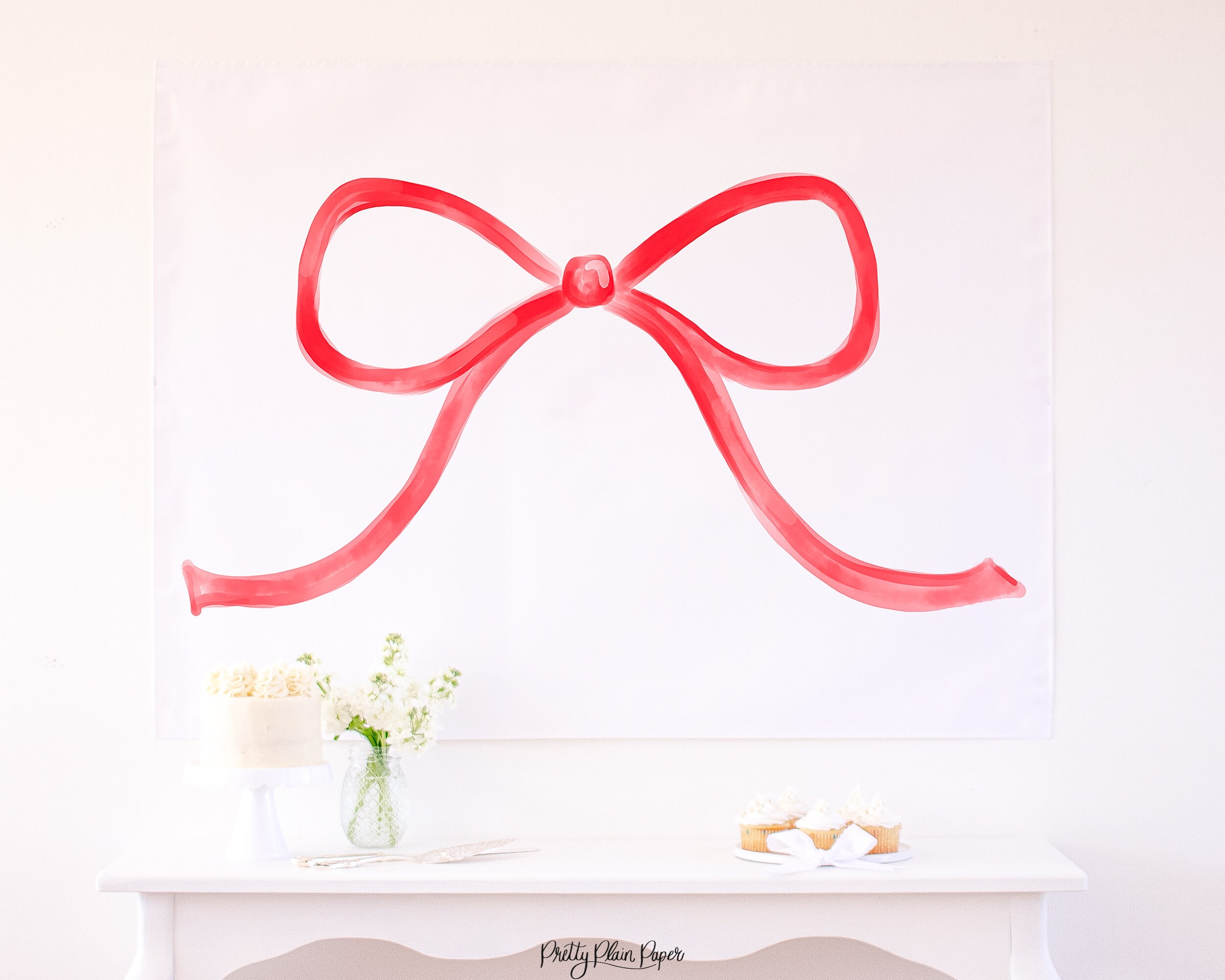 Watercolor Red Bow Backdrop Red Bow Birthday Red Bow Party | Etsy