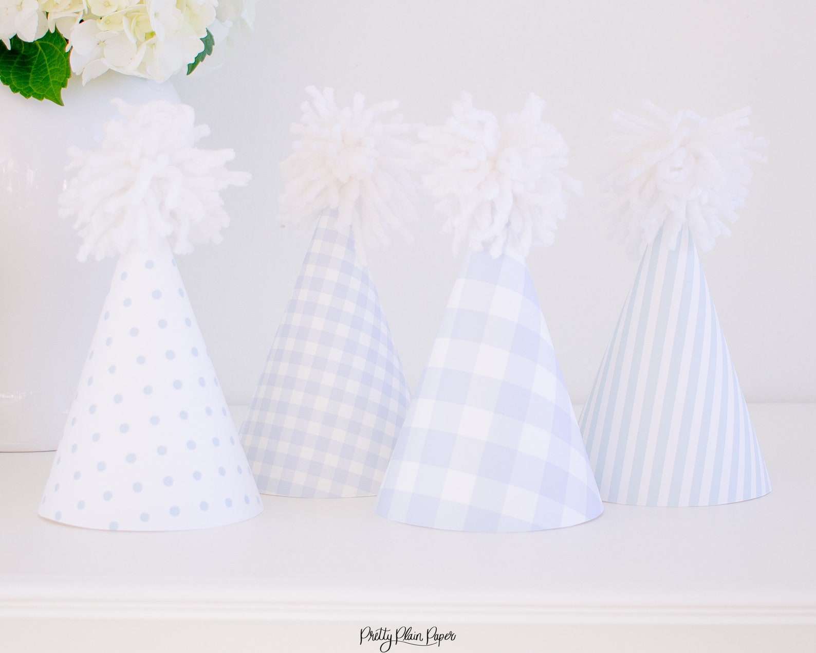 Light Blue Gingham Party Hats | Light Blue Pattern Party Hats ...