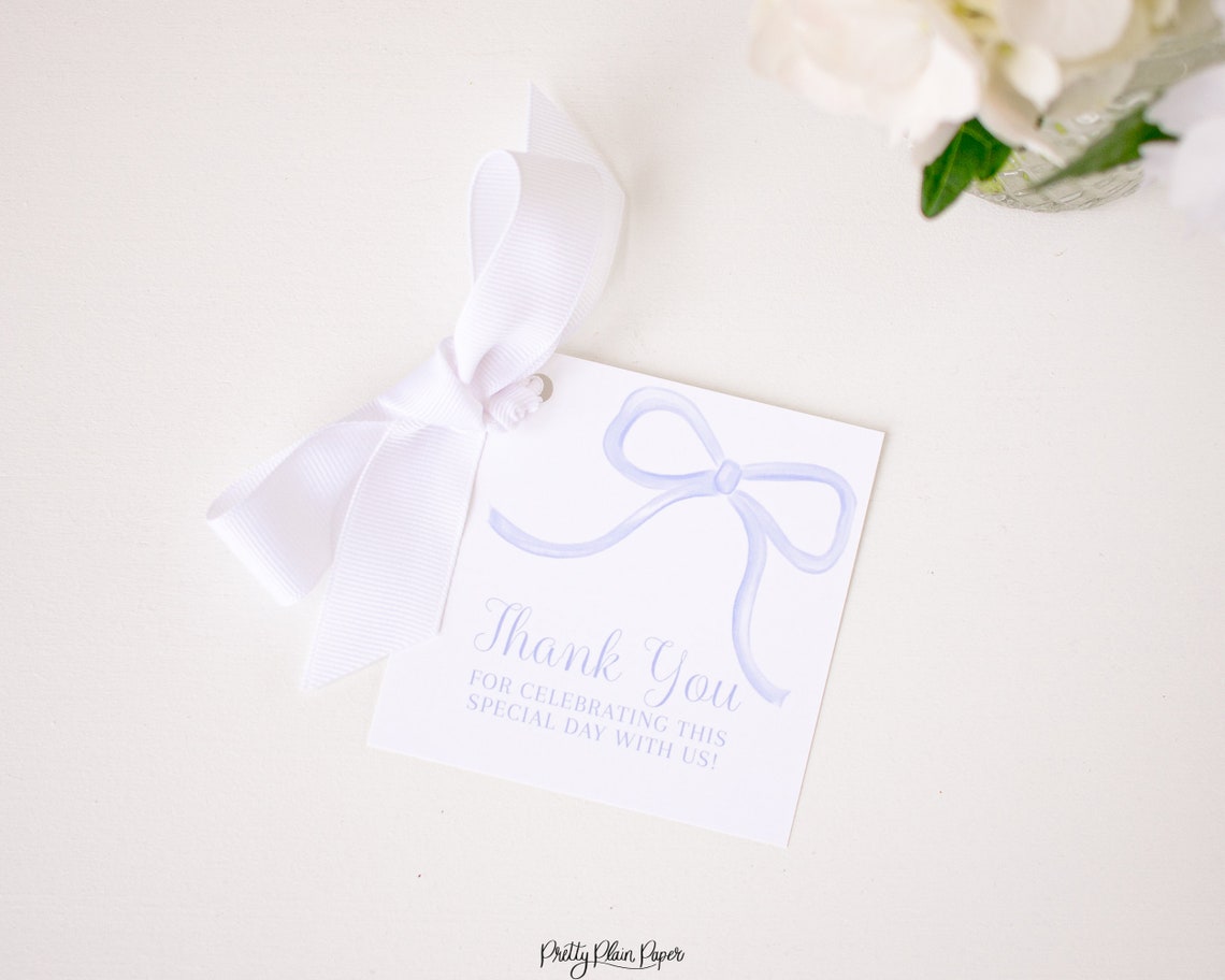 Watercolor Blue Bow Favor Tag Watercolor Printable Favor - Etsy