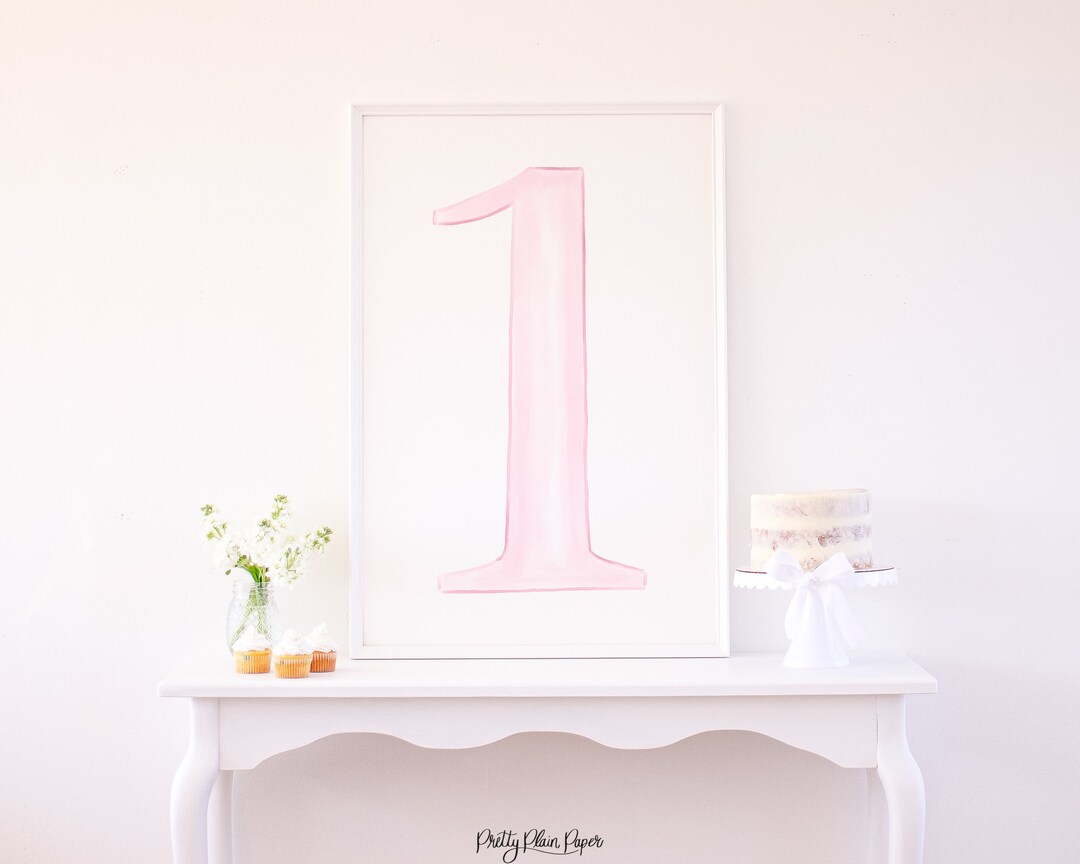 Watercolor Pink ONE Birthday Sign 24''x36'' | Birthday Backdrop | Pink ...