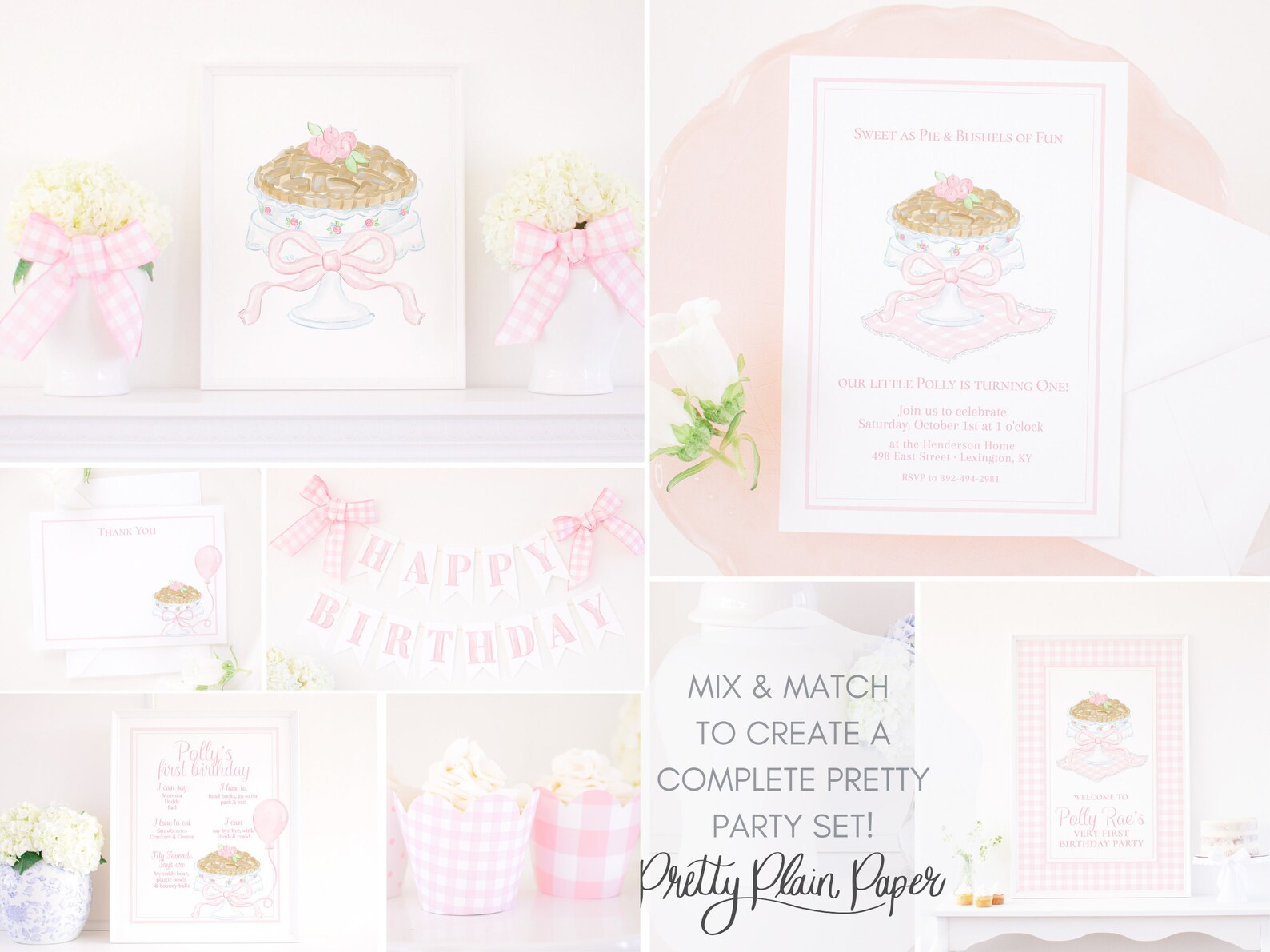 My First Birthday Sign 16x20 Printable Sweet as Pie Pink Gingham and ...