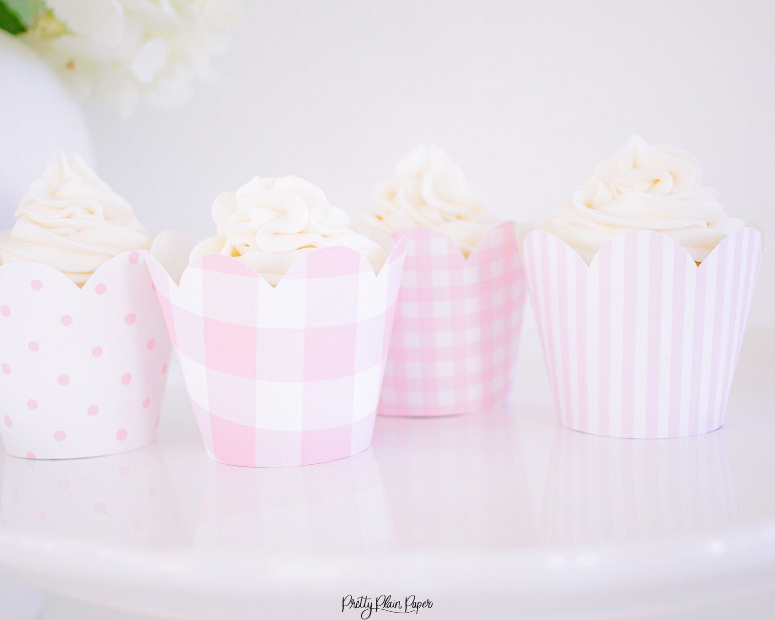 Pink Gingham Cupcake Wrapper Pink Dot Cupcake Wrapper 5002 - Etsy