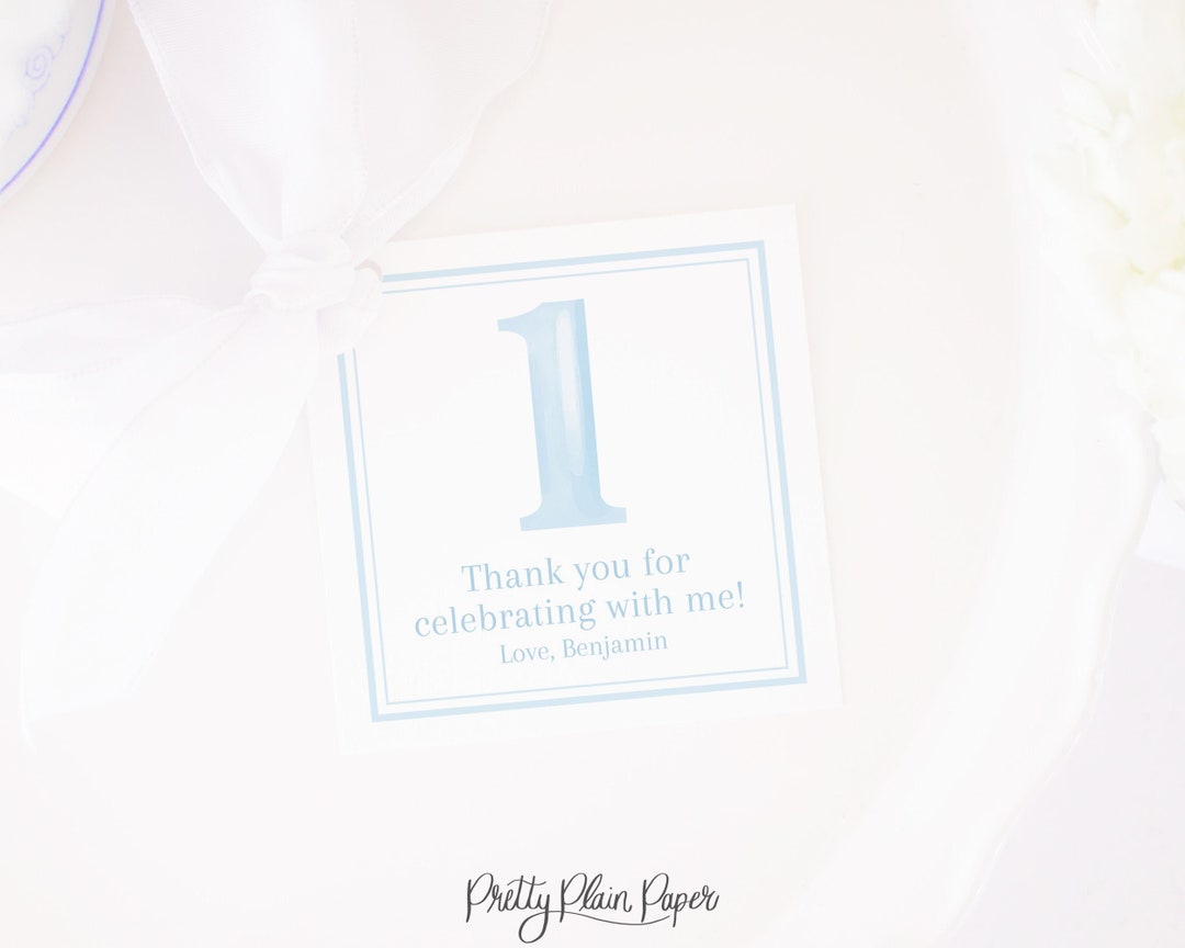 Watercolor One Birthday Favor Tag for 1st Birthday | 3000 | Blue ...