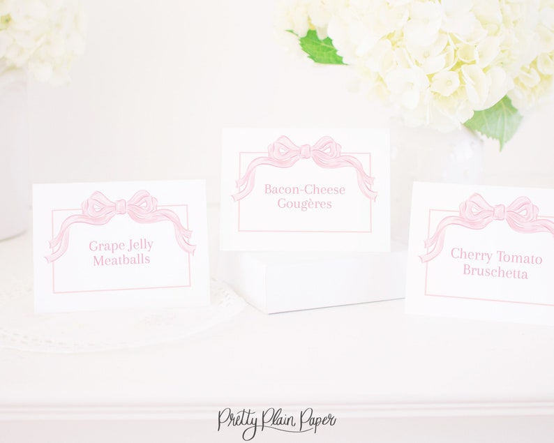 Watercolor Pink Bow Food Labels or Place Cards 3x4 Tent - Etsy