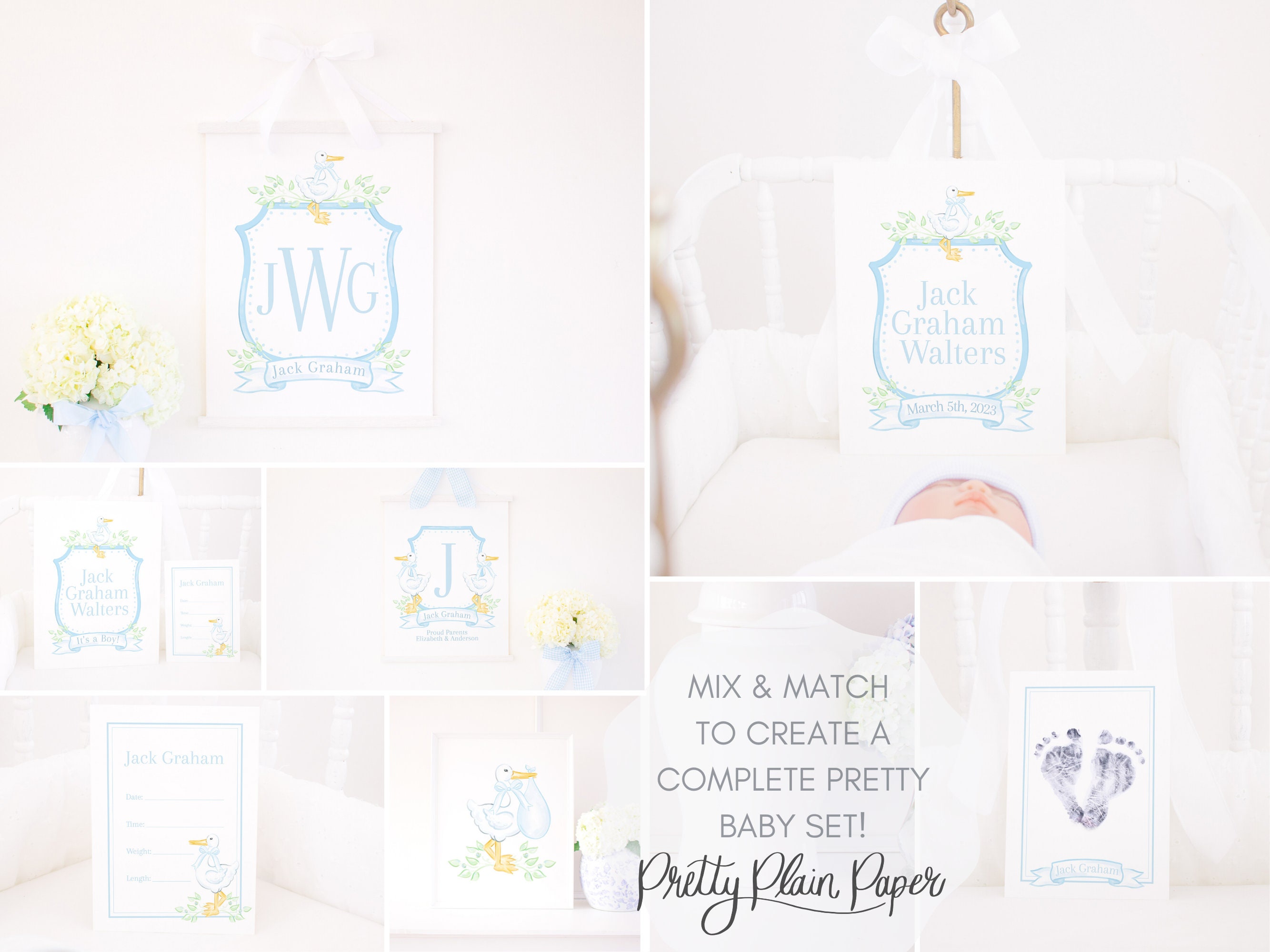Hospital Baby Footprint Card Printable | 5x7 | Watercolor Newborn ...