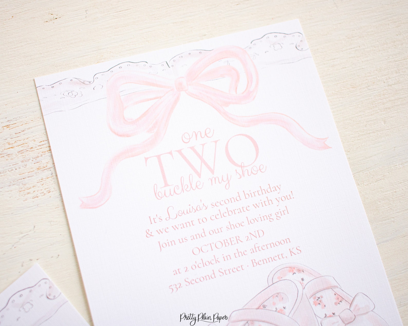 One TWO Buckle My Shoe Invitation With Pink Bow and Lace | Etsy