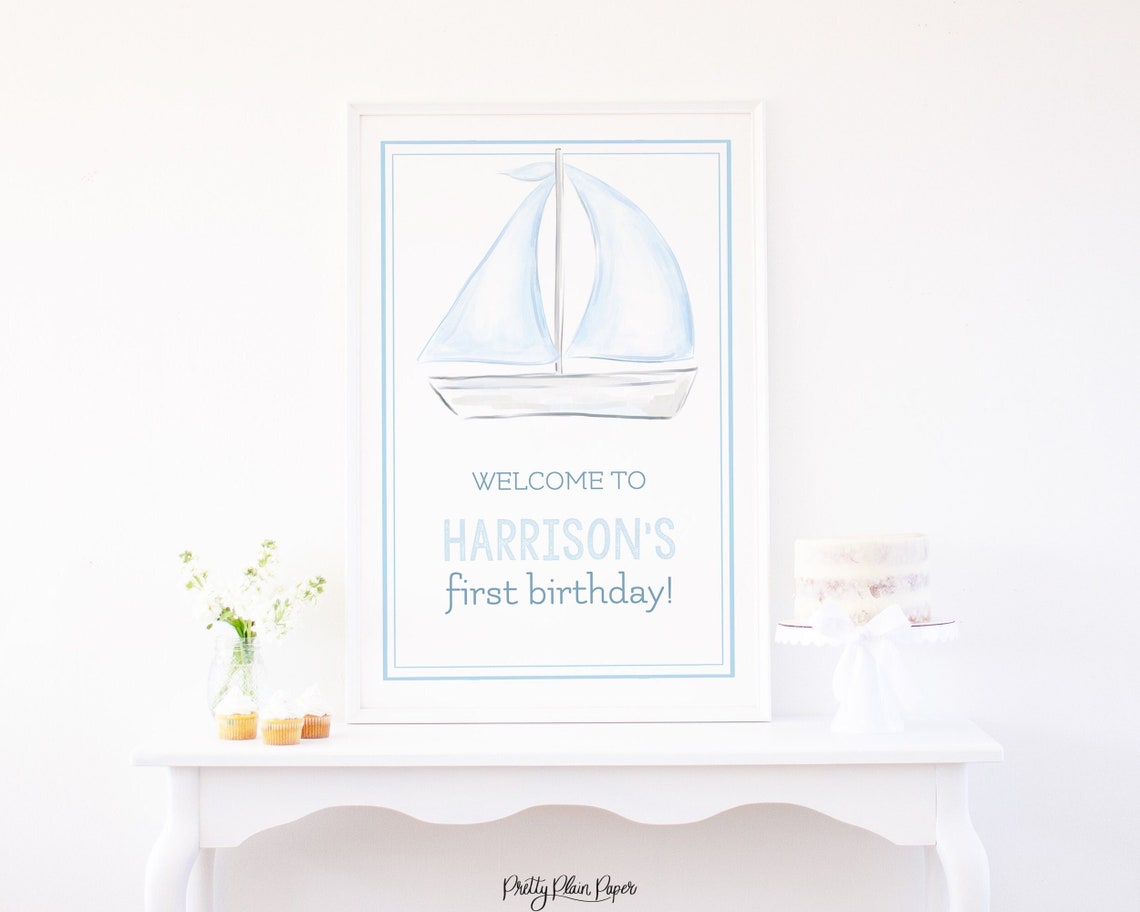 Watercolor Sailboat Sign | Editable Wording | Blue Sailboat Welcome ...