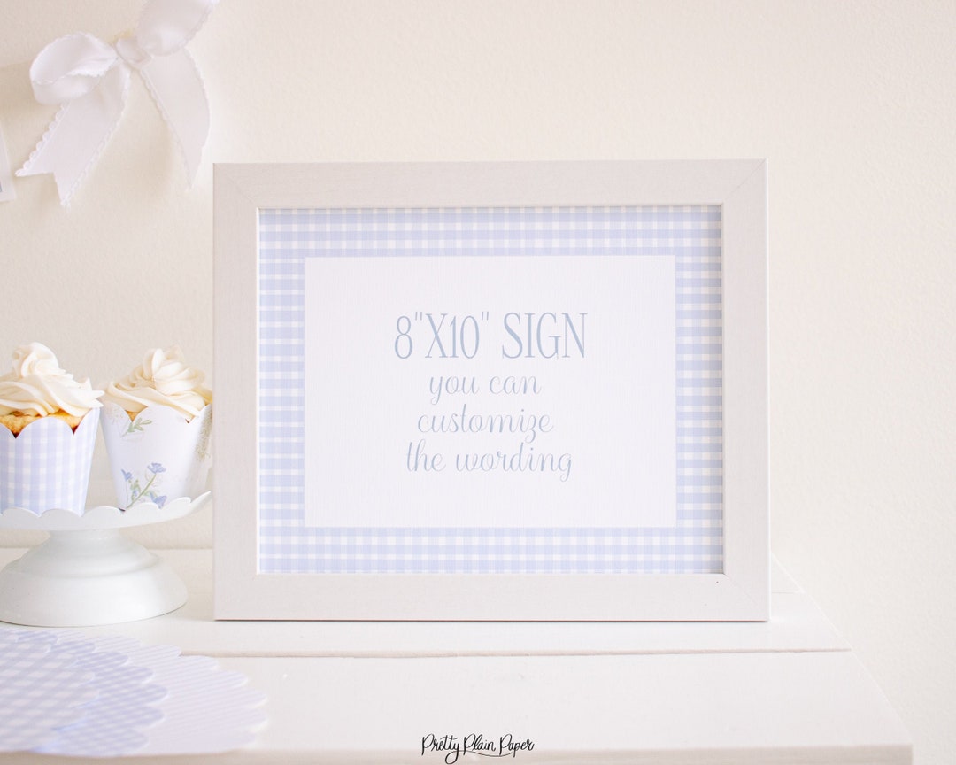 Watercolor Blue Gingham 8''x10'' Sign | Blue Gingham Birthday | Blue ...