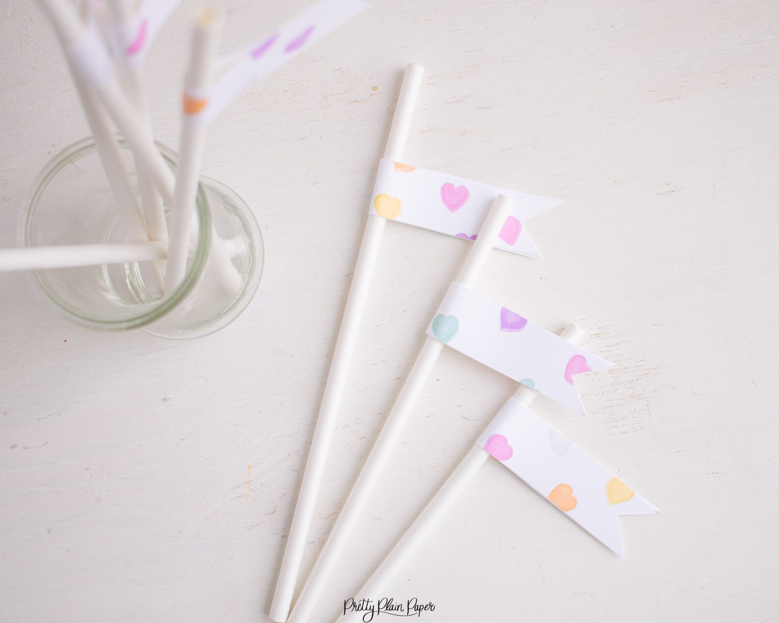 Candy Hearts Pattern Straw Topper Flags | Valentine Heart Party ...