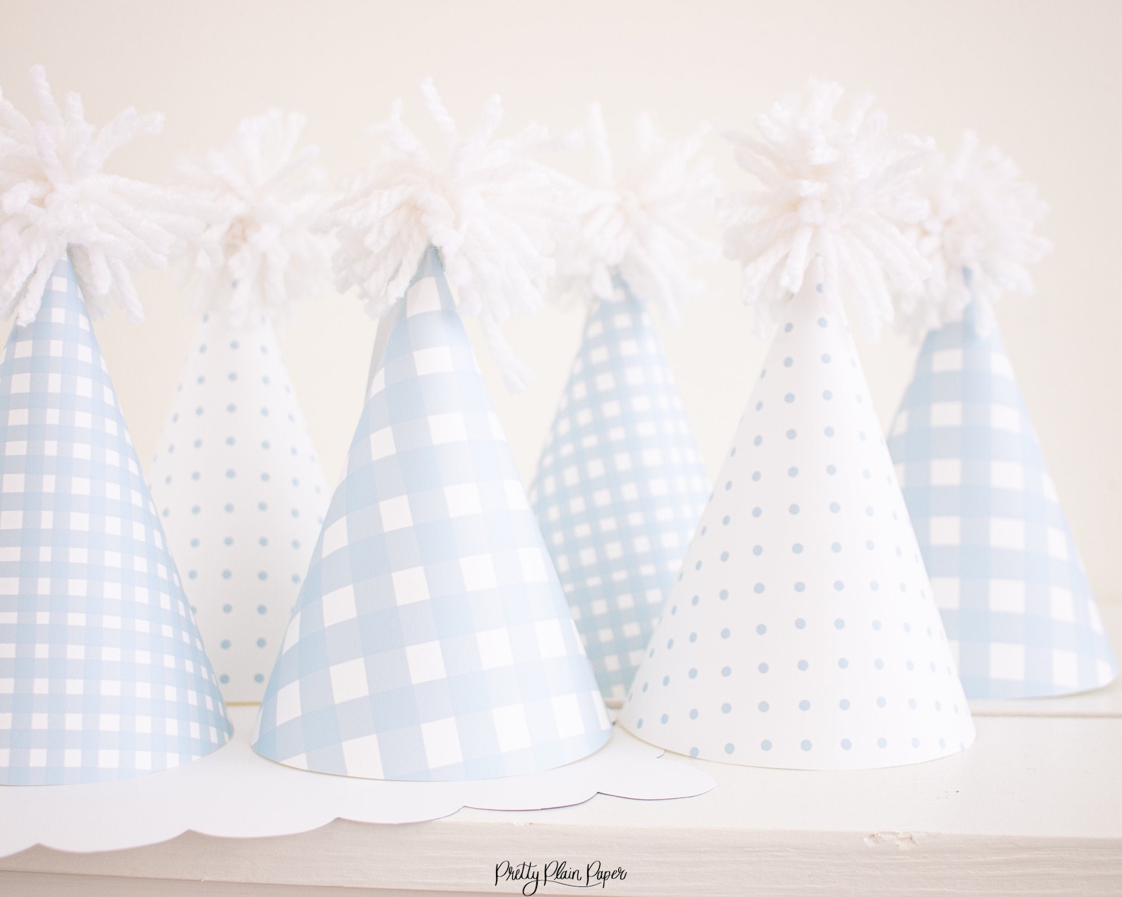Blue Gingham Party Hats & Blue Polka Dots Printable Template - Etsy