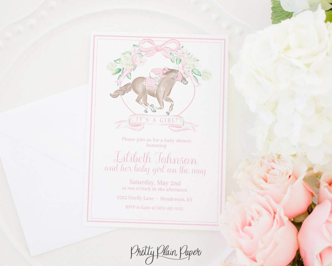 Watercolor Horse Racing Crest Baby Shower Invitation | Horse Racing ...