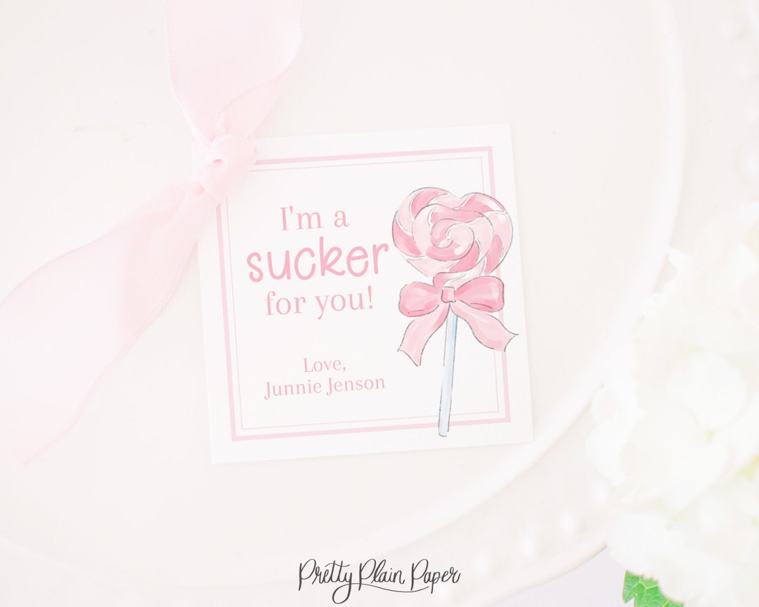Watercolor Pink and White Heart Lollipop Valentine Tag | 3.5x3.5 ...