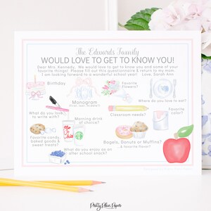 Watercolor Get to Know the Teacher Questionnaire | Printable & Editable ...