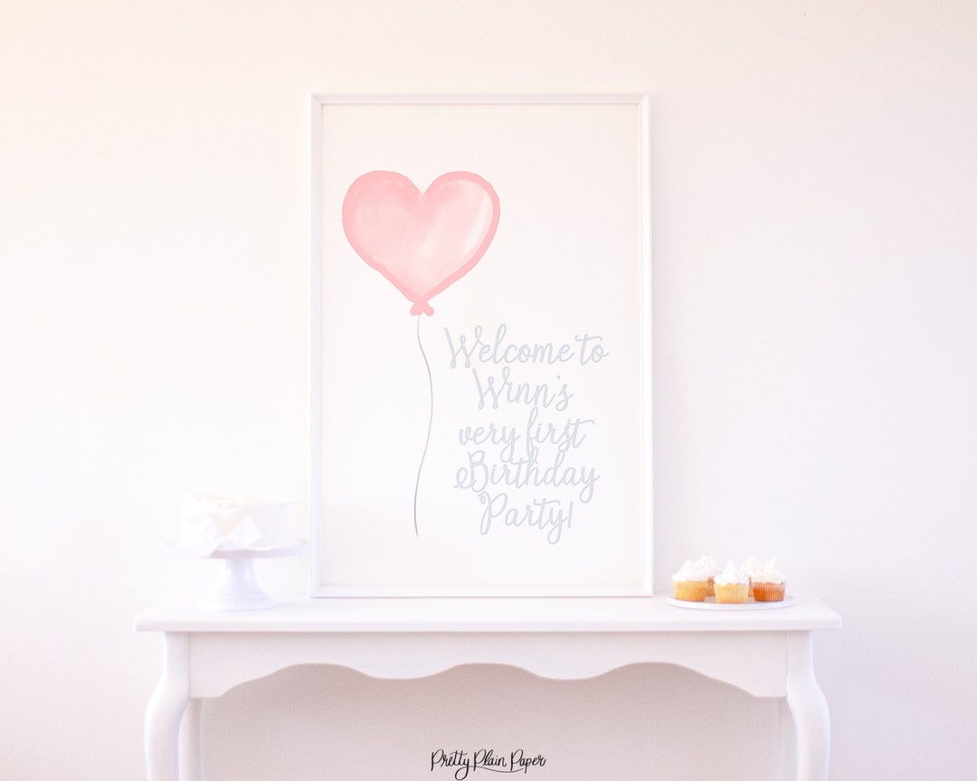 Watercolor Pink Heart Balloon Welcome Sign 24''x36'' Heart Balloon ...
