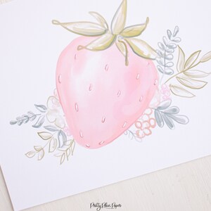 Pink Strawberry Floral Printable Backdrop Poster Download - Etsy