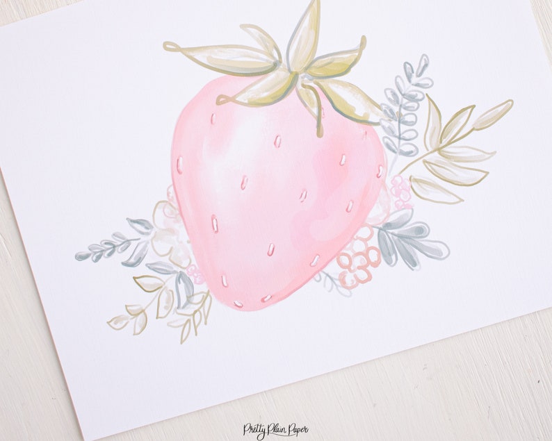 Pink Strawberry Floral Printable Backdrop Poster Download - Etsy
