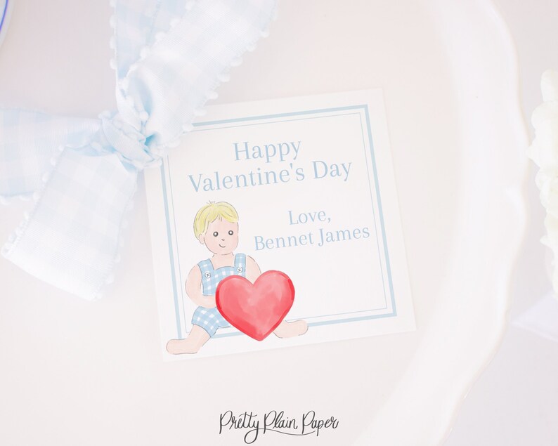 Watercolor Little Boy With Blonde Hair Valentine Tag | 3.5 X 3.5 ...
