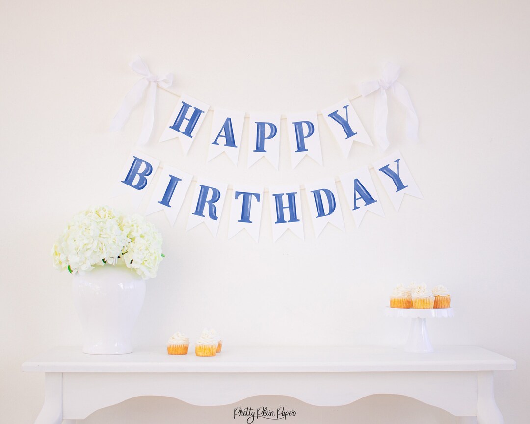 Dark Blue Watercolor Happy Birthday Banner | Printable Download ...