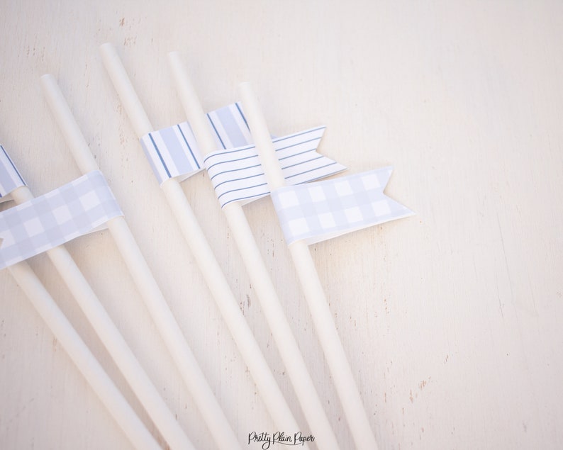 Blue Pattern Straw Topper Flags - Printable Blue Gingham, & Stripe ...