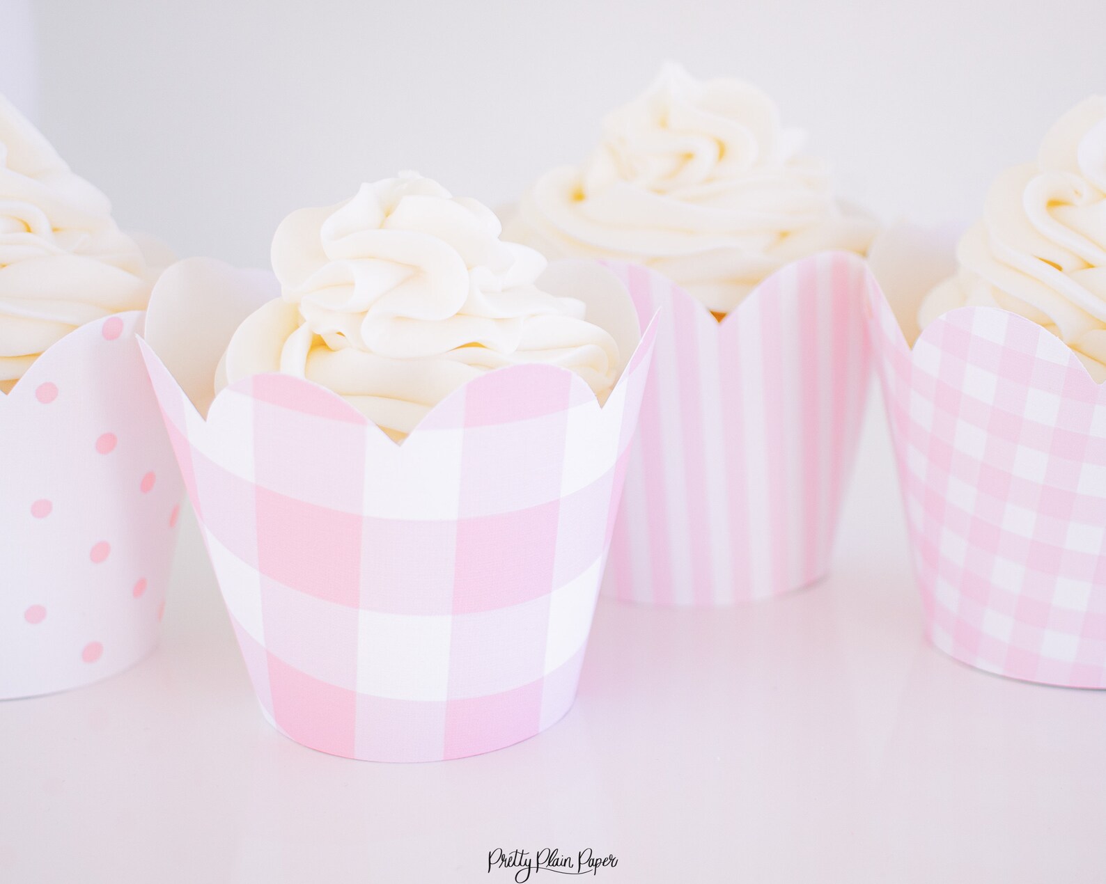 Pink Gingham Cupcake Wrapper Pink Dot Cupcake Wrapper 5002 - Etsy