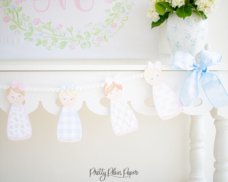Watercolor Peg Doll Banner | Printable Download | Watercolor Wooden Peg ...