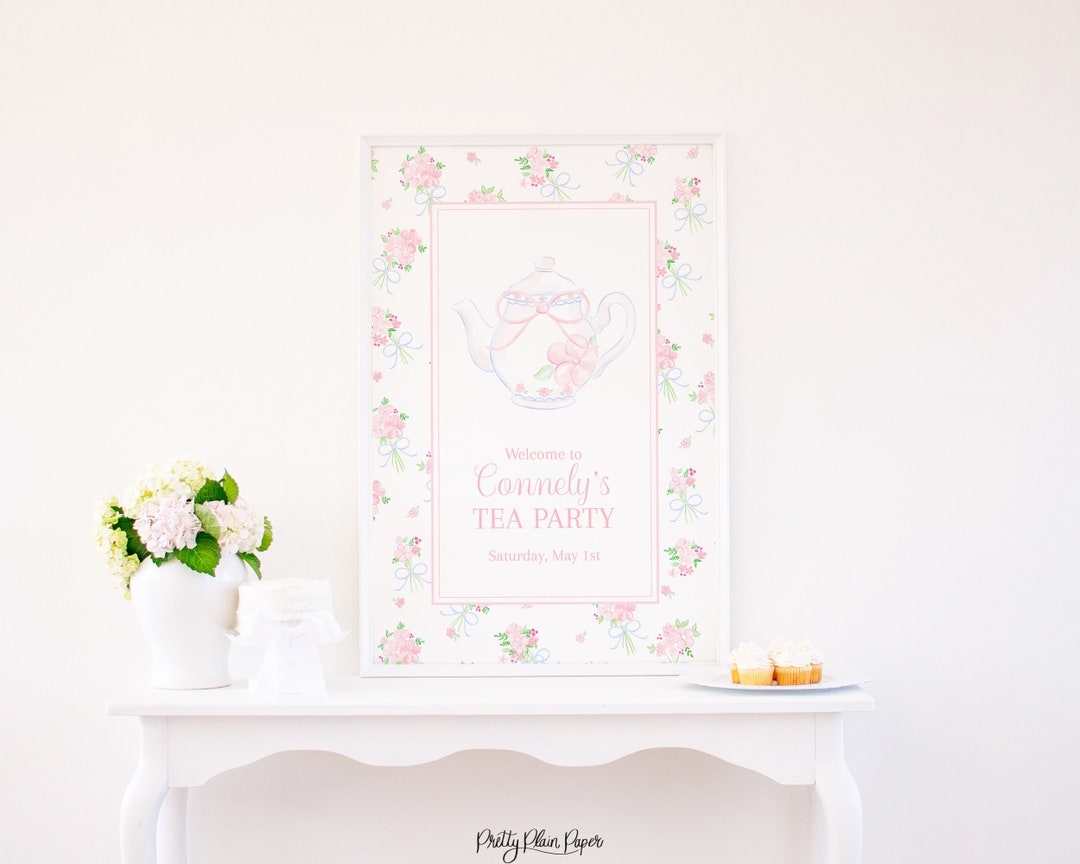 Watercolor Tea Party Sign | 24x36 | Watercolor Floral Tea Party Poster ...