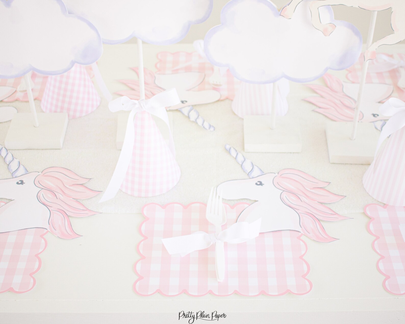 Pink Gingham Party Hat Printable & Pink Stripe Party Hat - Etsy