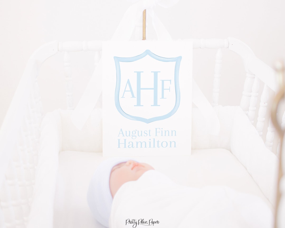 Watercolor Crest Baby Name Sign Printable | 8x10 | Simple Blue Crest ...
