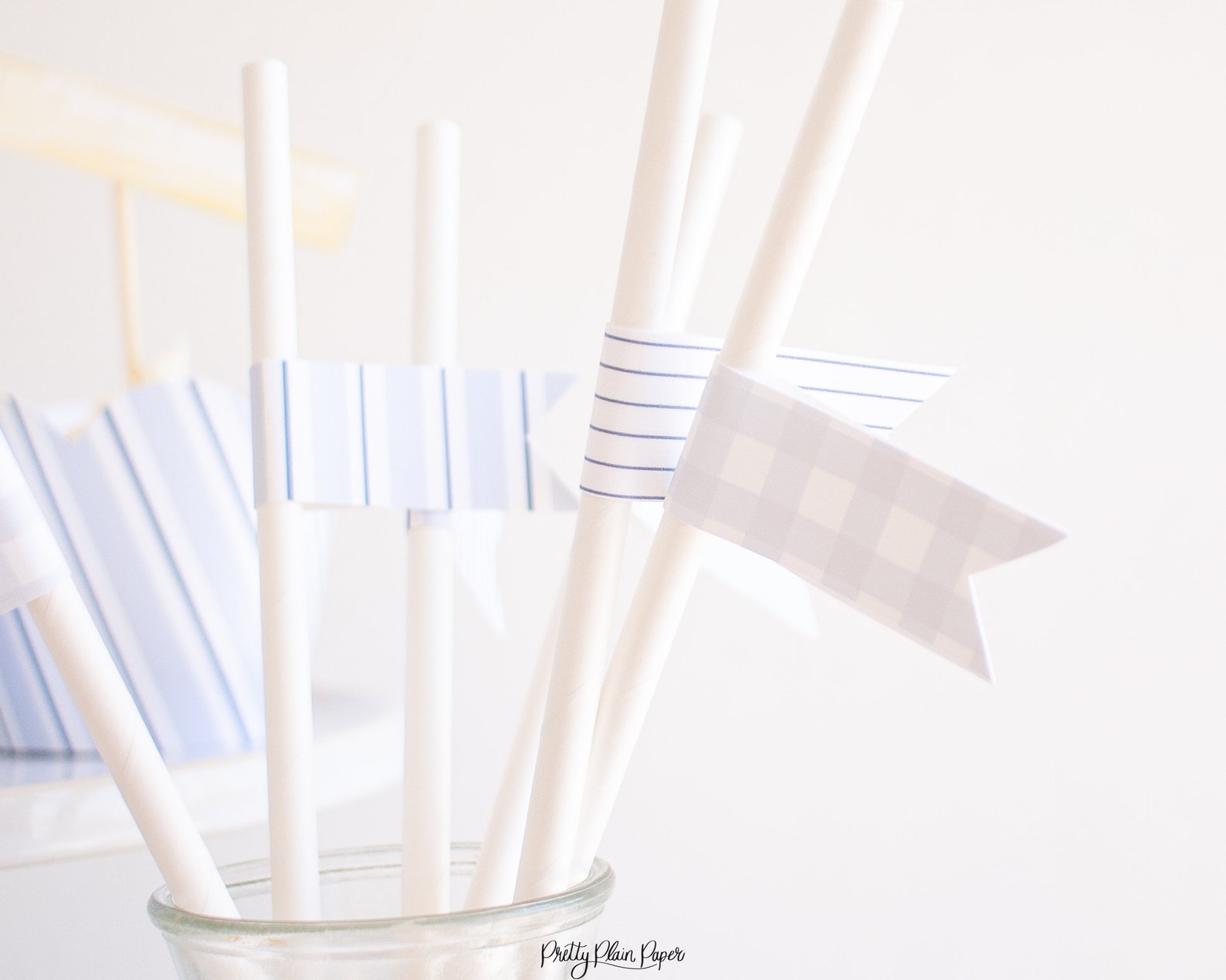 Blue Pattern Straw Topper Flags - Printable Blue Gingham, & Stripe ...