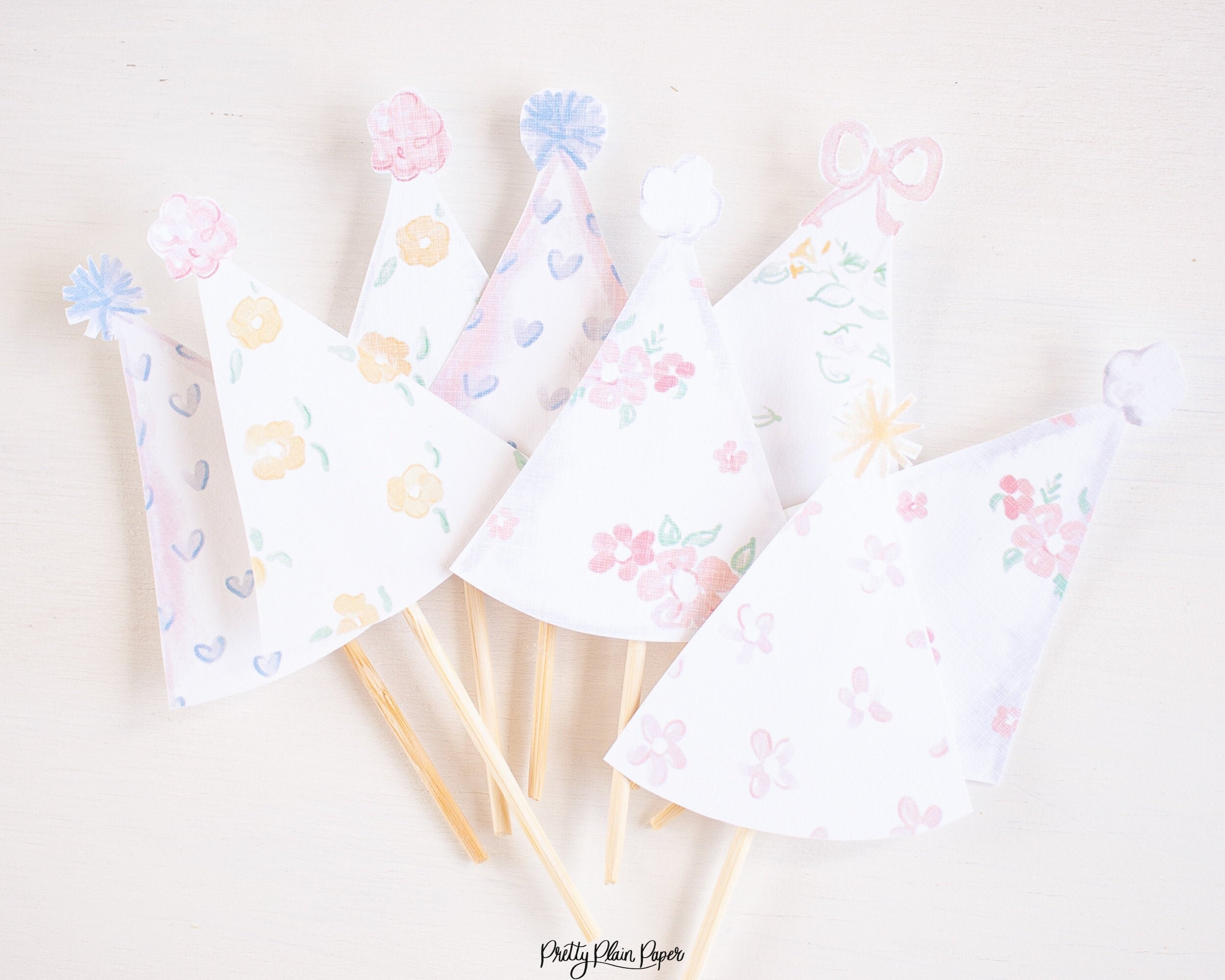 Watercolor Party Hat Cupcake Toppers Printable Download - Etsy