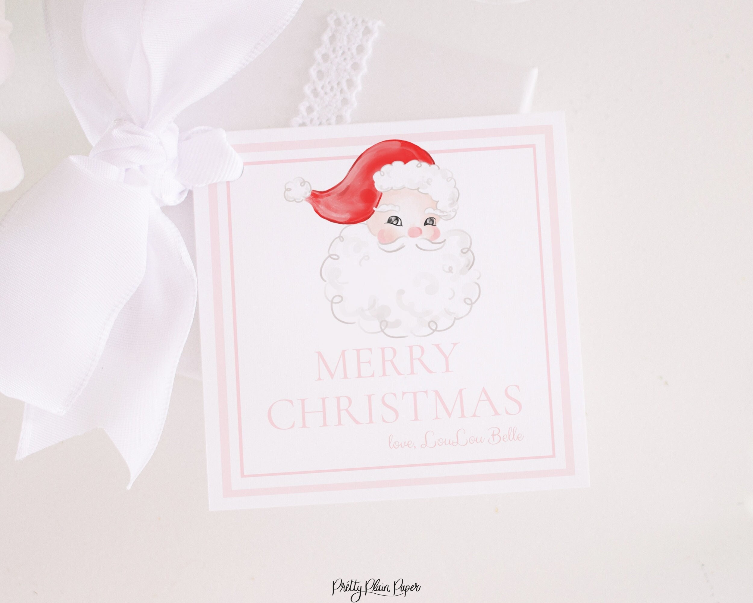 Pink & Red Santa Claus Watercolor Christmas Gift Tag or Treat | Etsy