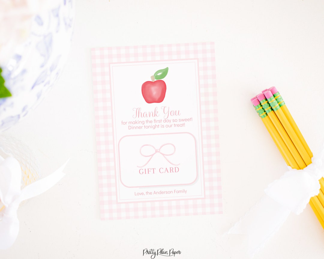 Dinner for Teacher 1st Day of School Gift Card Holder | Printable ...