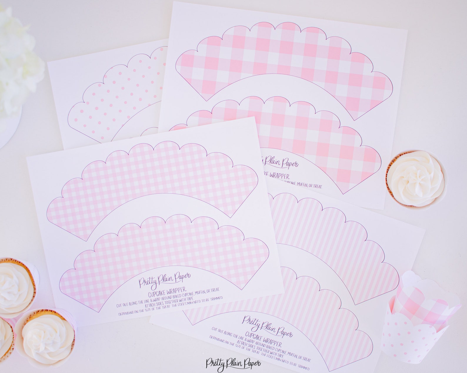 Pink Gingham Cupcake Wrapper Pink Dot Cupcake Wrapper 5002 - Etsy