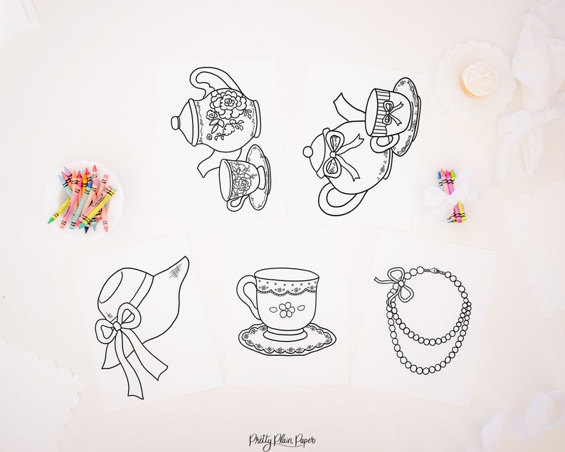 Tea Party Printable Coloring Pages Tea Party Coloring Sheets - Etsy