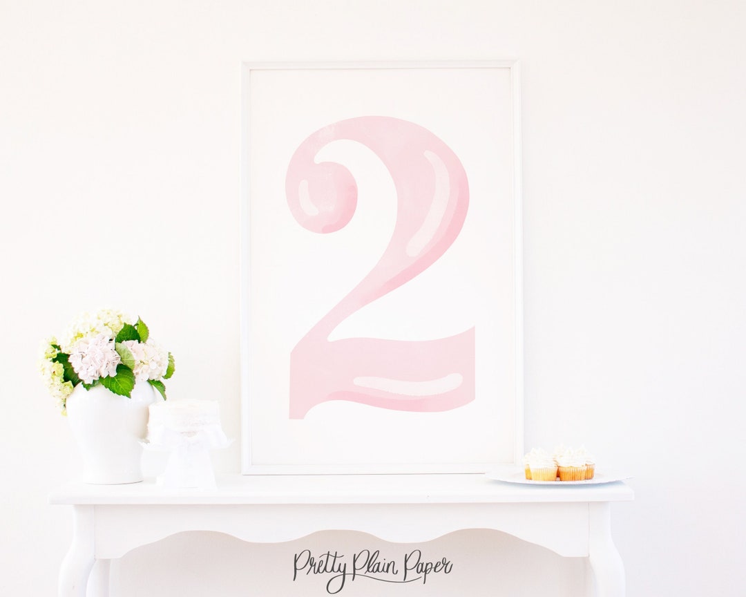 Pink TWO Sign | 24x36 | Watercolor Pink 2 | Printable | Pink Second ...