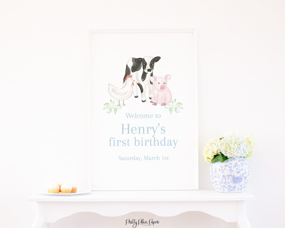 Watercolor Farm Animals Welcome Sign | 24x36 | Editable Text ...