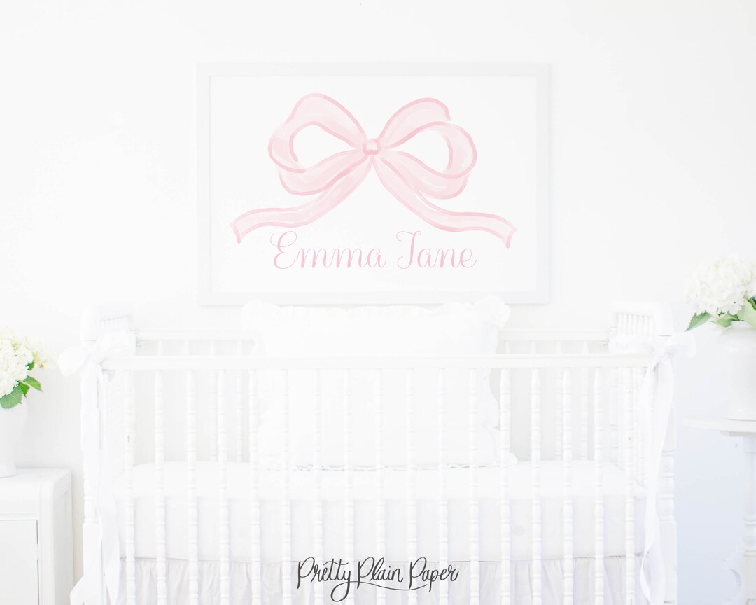 Watercolor Pink Bow Print With Name | 24x36 | Baby Name | Girl Nursery ...