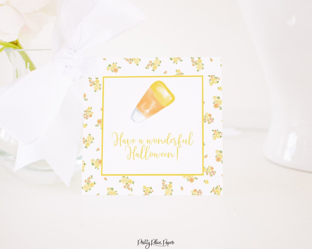 Candy Corn & Floral Halloween Treat or Gift Tag - Watercolor Printable ...