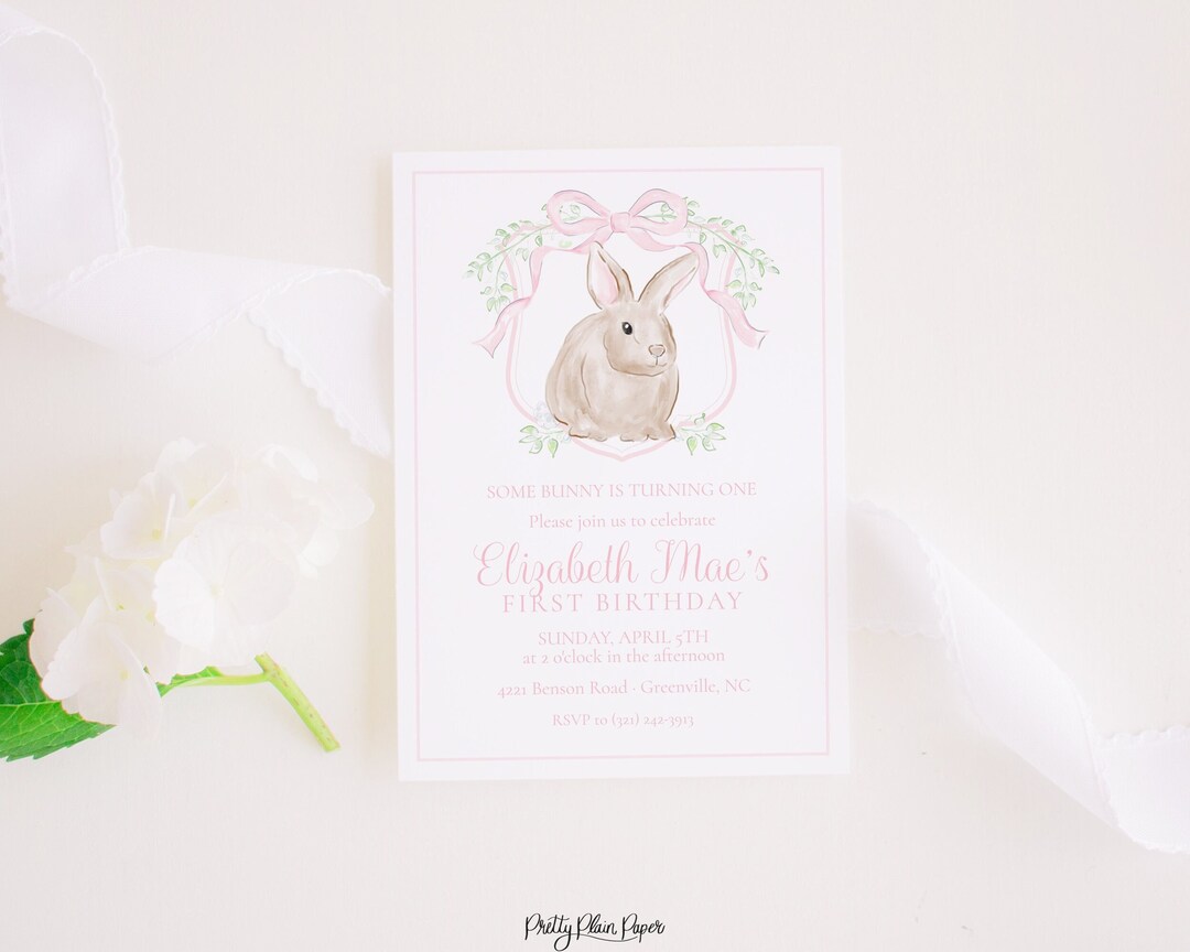 Watercolor Some Bunny is ONE Invitation | Watercolor Pink Bunny ...