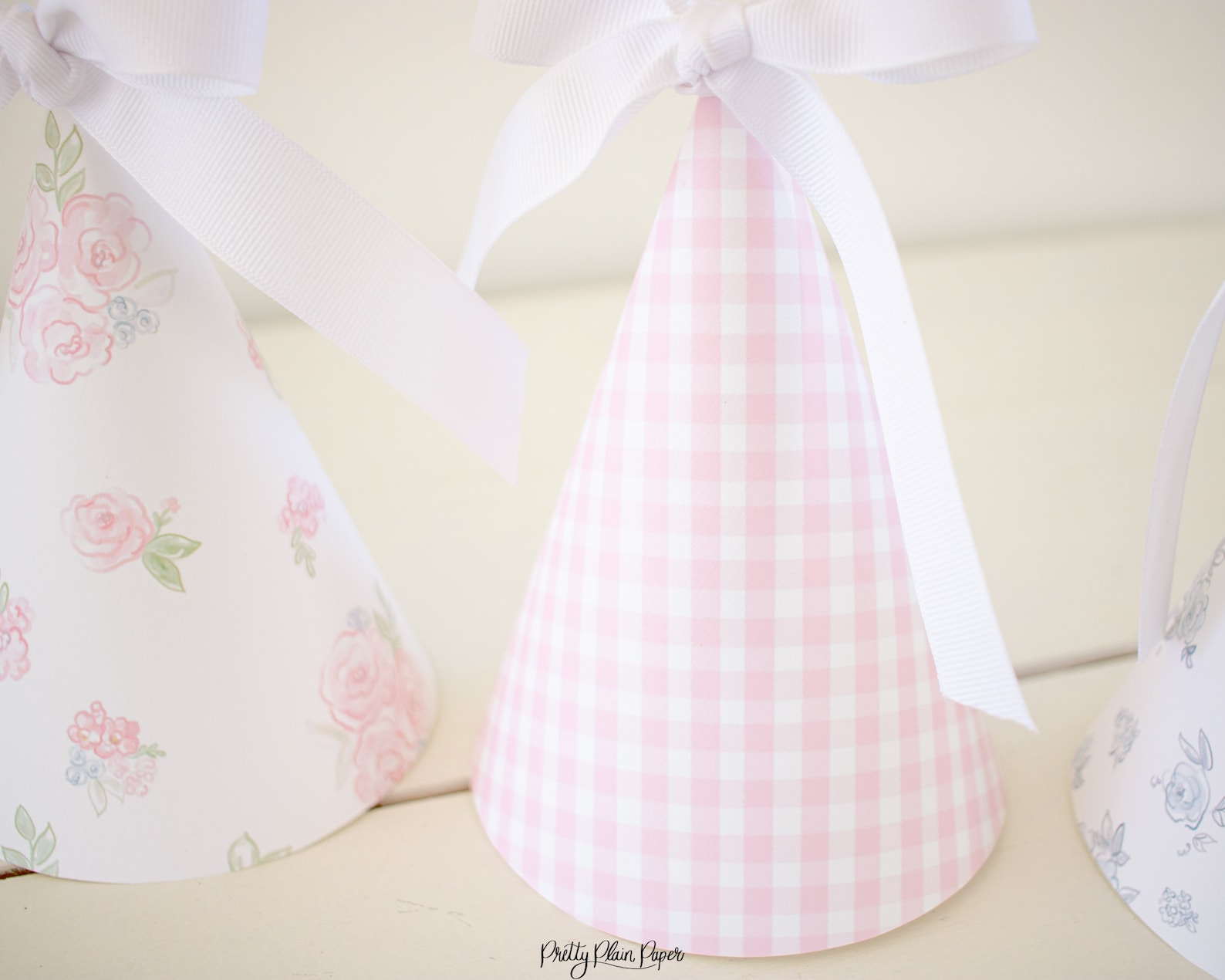 Pink Gingham Party Hat Printable Pink Floral Party Hat | Etsy