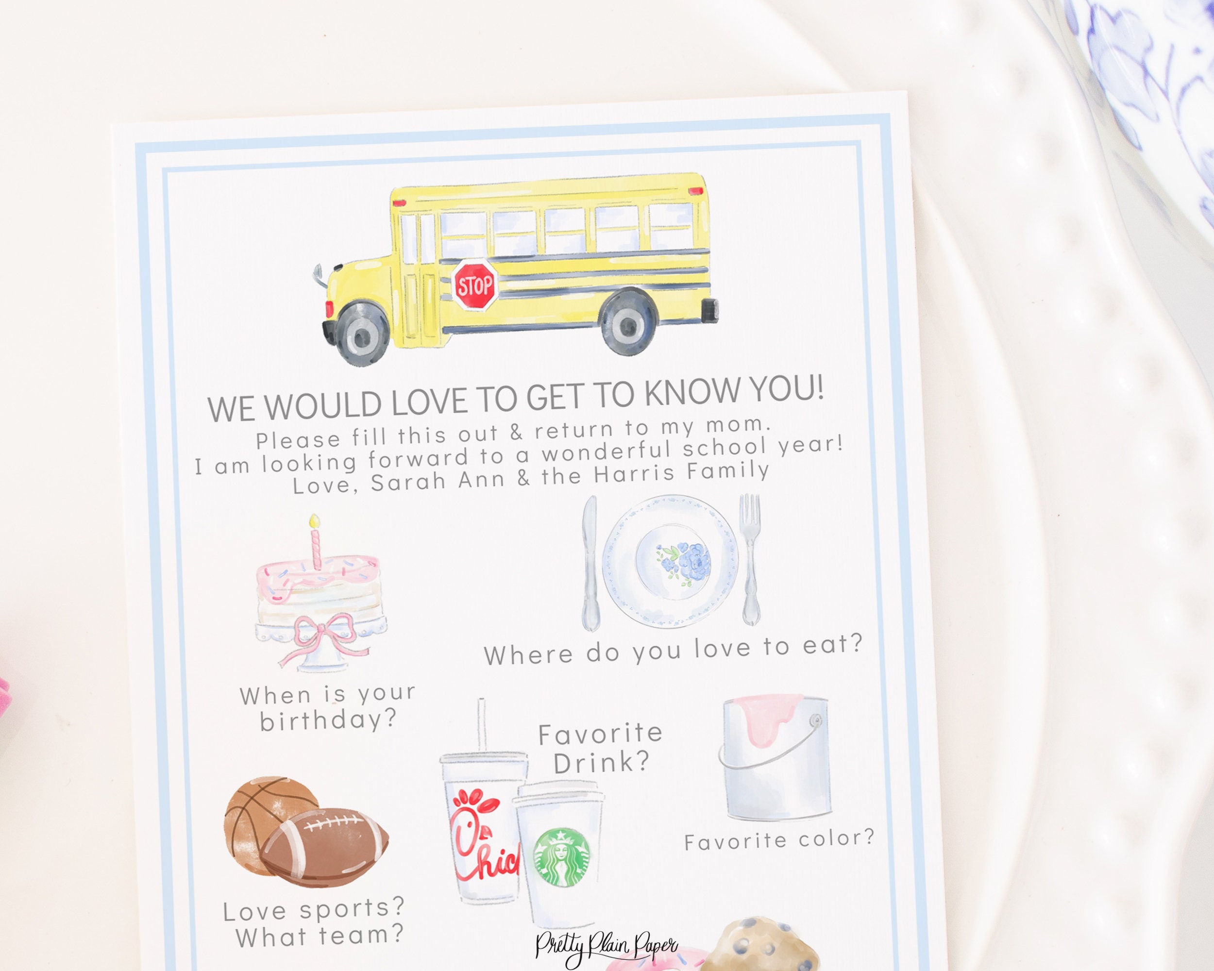 Blue Bus Driver Favorite Things Questionnaire Printable & - Etsy