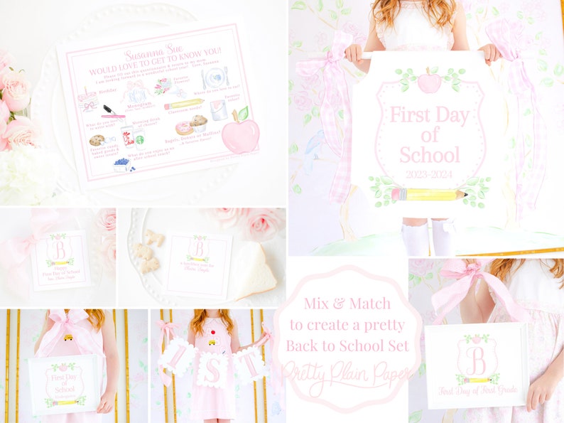 Watercolor First Day of School Sign With Crest | 8x10 Printable | Pink ...