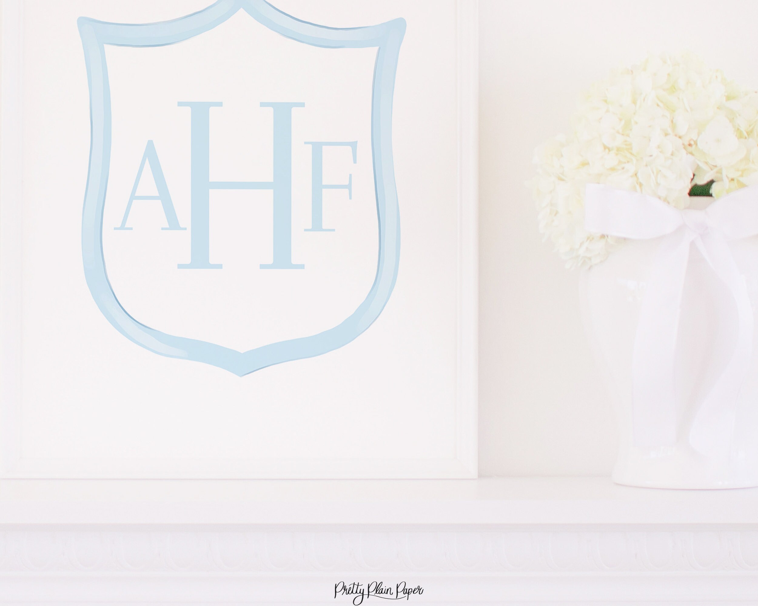 Simple Watercolor Monogram Blue Crest Print Printable 16x20 - Etsy